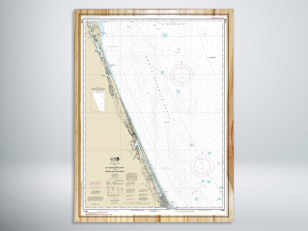 St. Augustine to Ponce De Leon Inlet Nautical Chart on Pine Wood - Etsy
