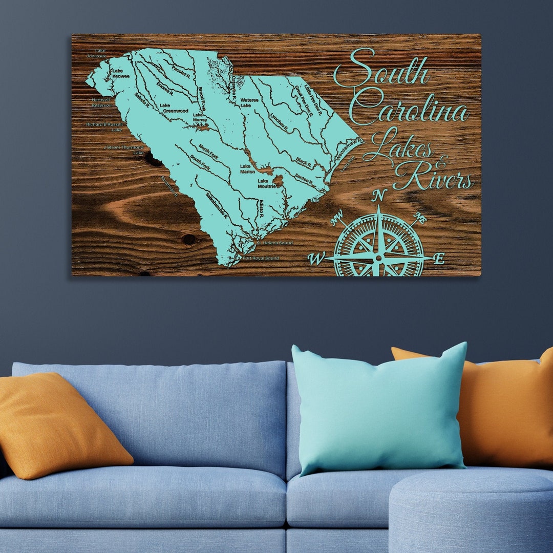 Lakes and Rivers, South Carolina Street Map| Wood Wall Decor | Wood ...
