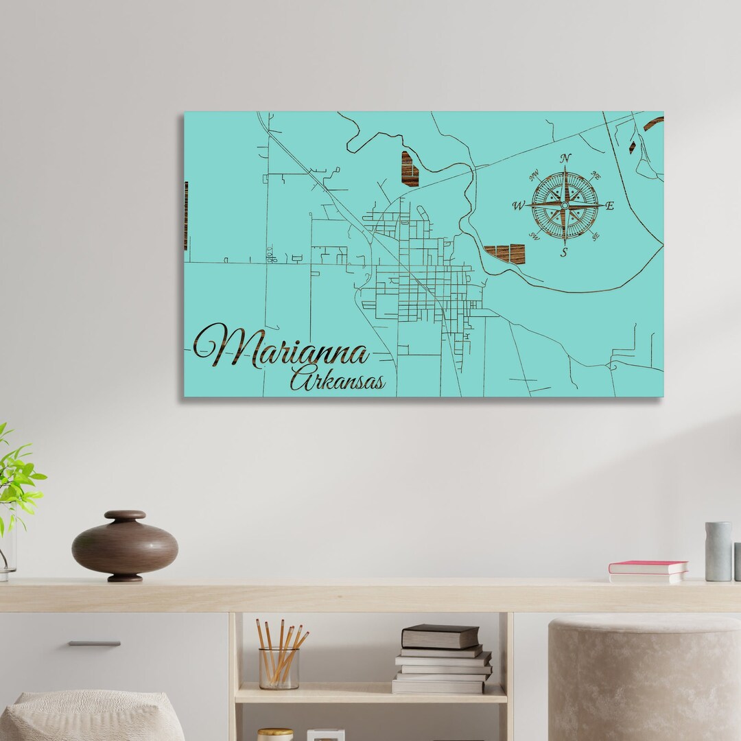 Arkansas: Marianna Street Map; Wood Engraved Maps, Wall Art| Wood Wall ...