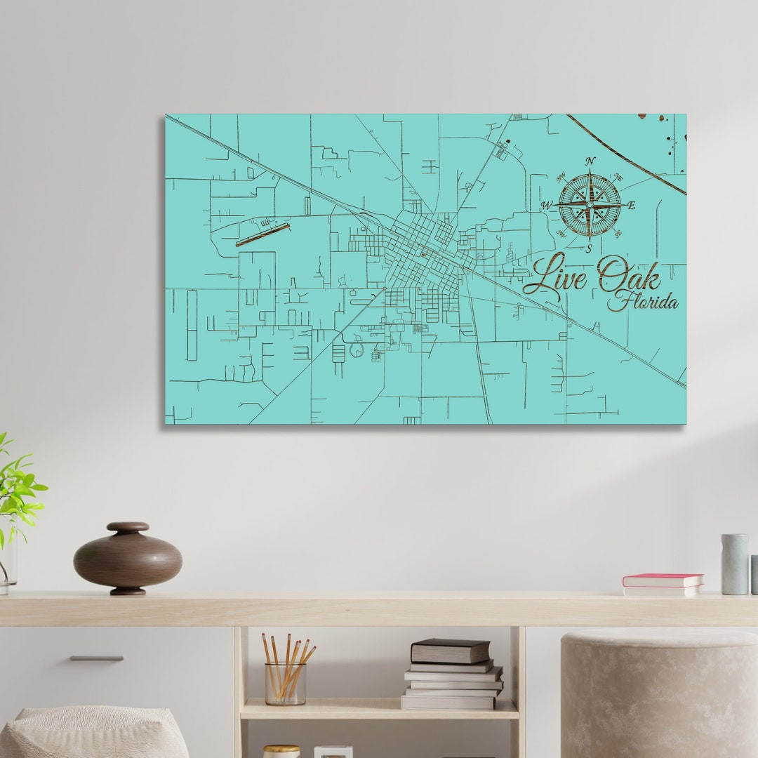 Live Oak, Florida Street Map | Wood Engraved Maps | Wall Art| Wood Wall ...