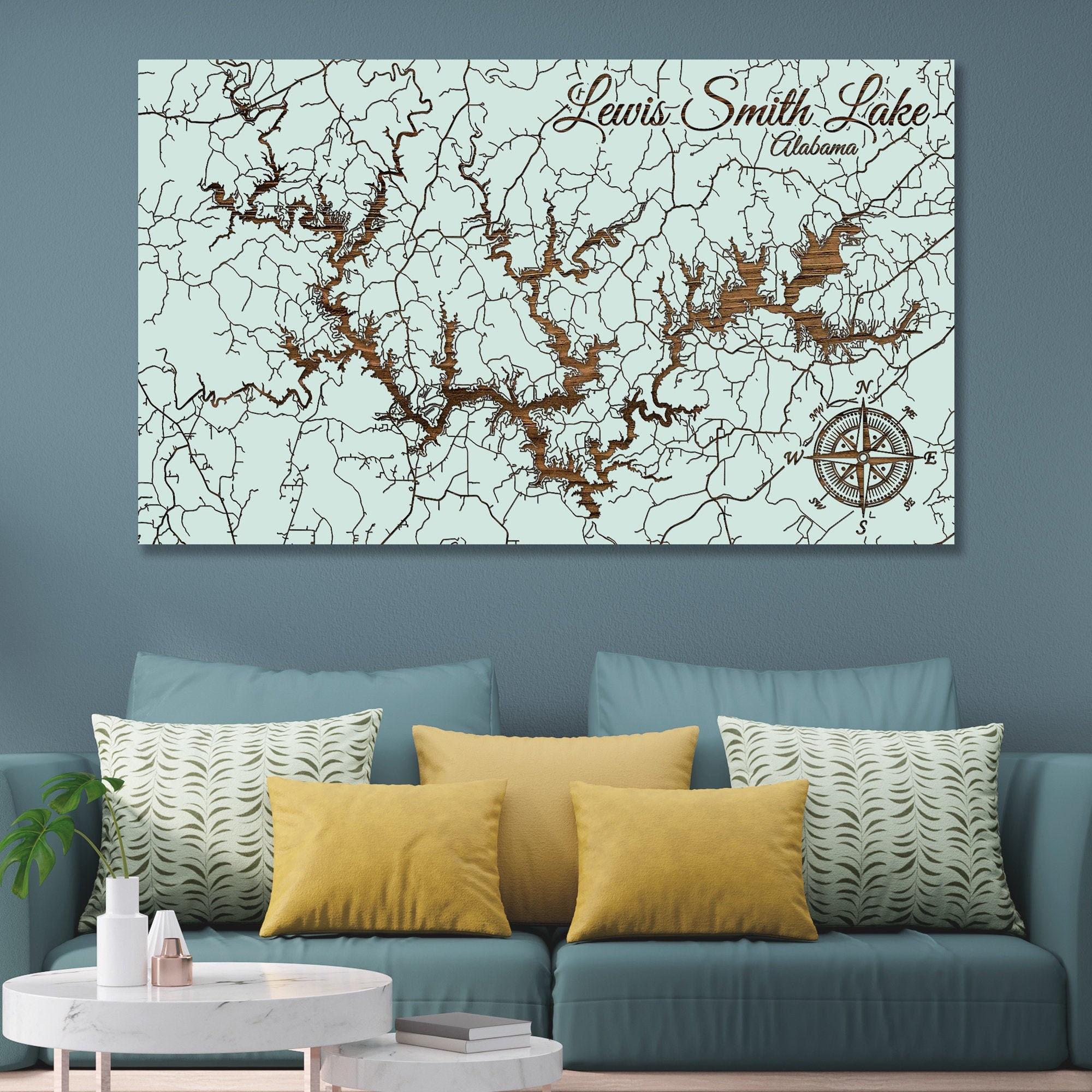Wood Engraved Lewis Smith Lake Map - Alabama Wall Art - Etsy