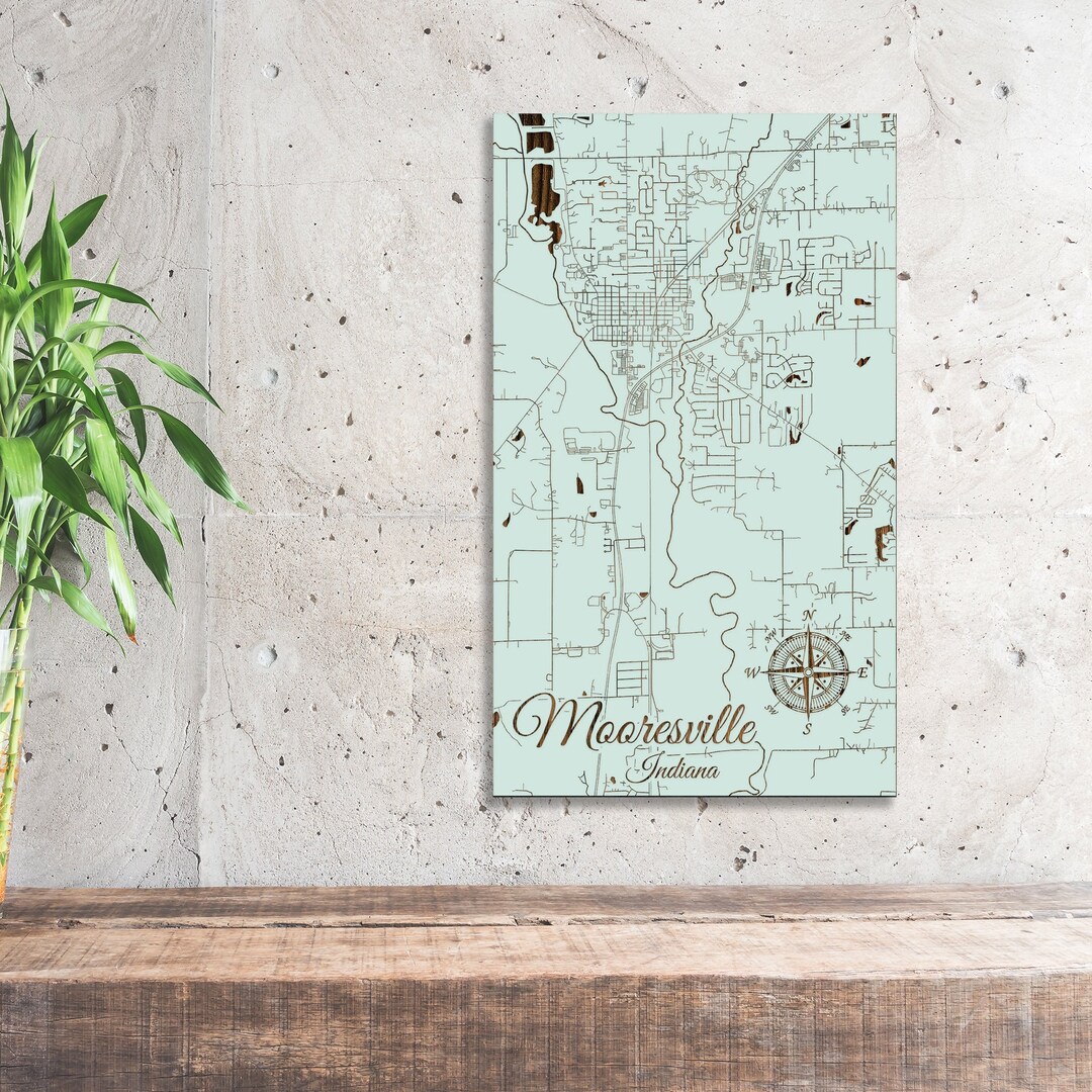 Mooresville Indiana Street Map: Wood Engraved Wall Art - Etsy