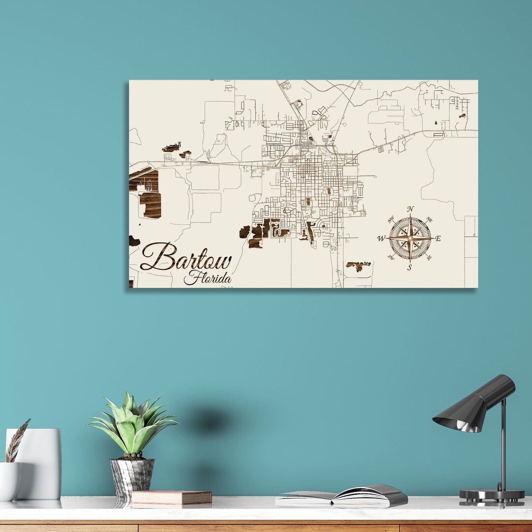 Bartow, Florida Street Map: Wood Engraved Wall Art - Etsy
