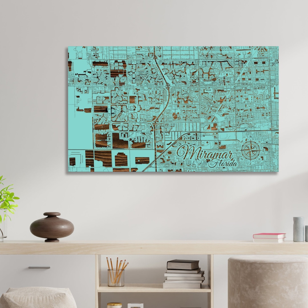 Miramar, Florida Street Map | Wood Wall Art | Wood Wall Map | Wood ...