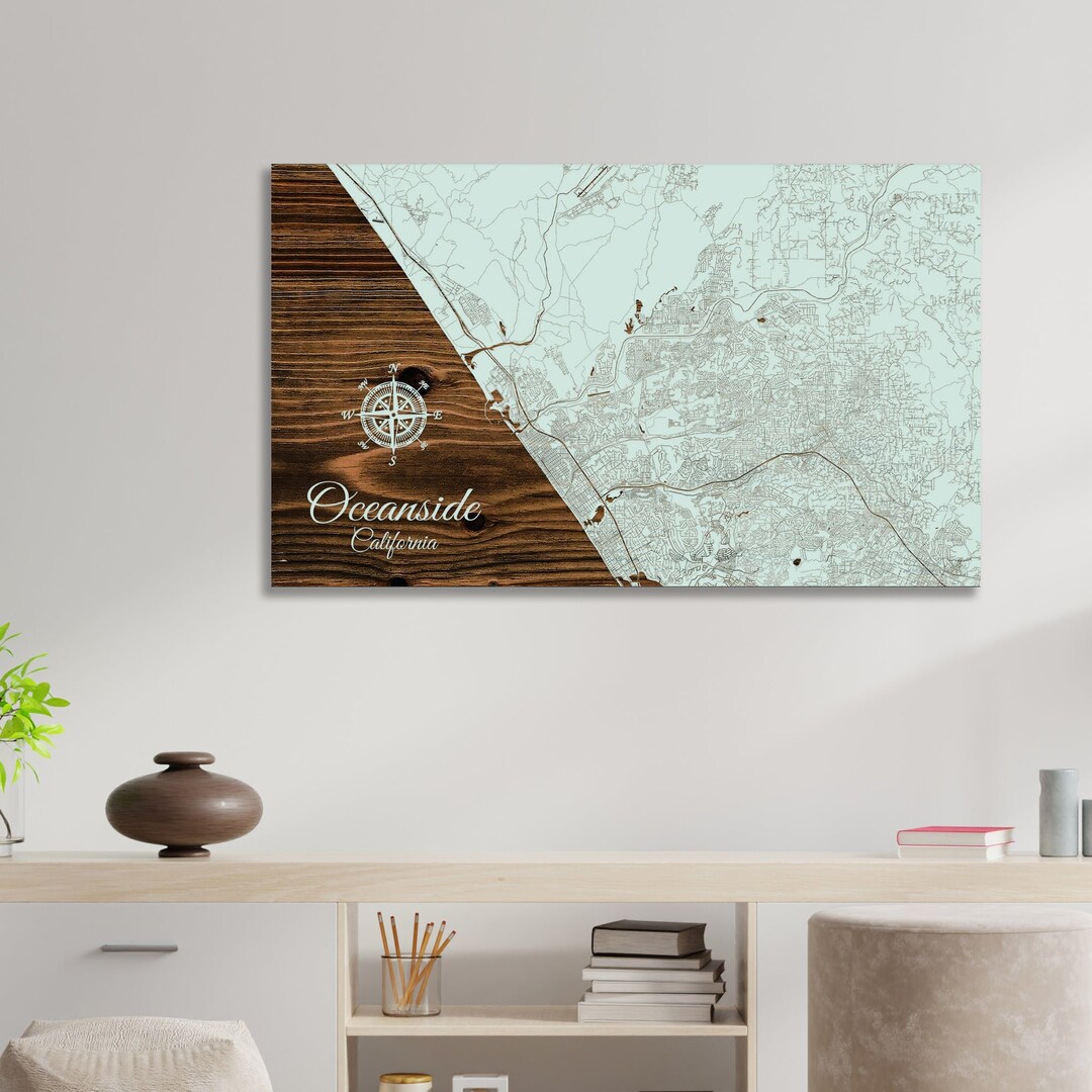 Oceanside California Street Map: Wood Engraved Wall Art - Etsy