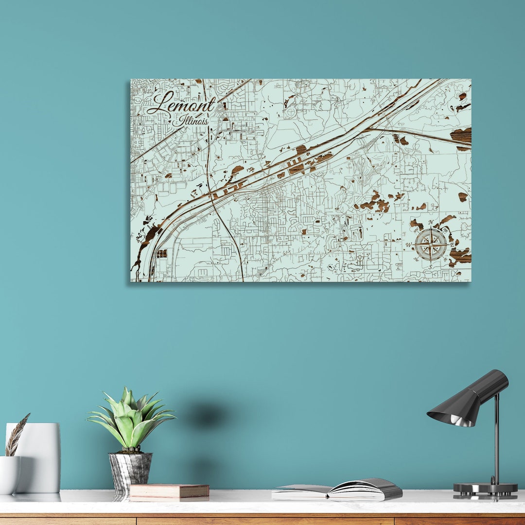 Lemont, Illinois Street Map: Wood Engraved Wall Art - Etsy