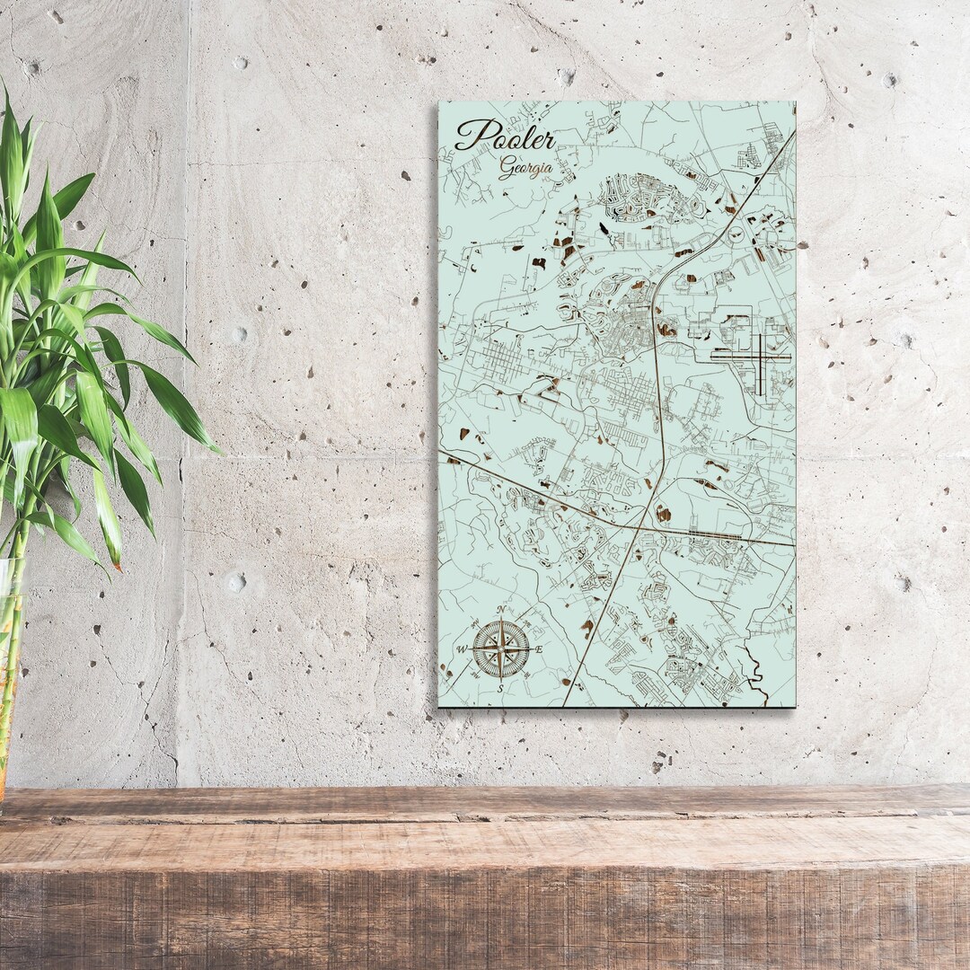 Pooler, Georgia Street Map | Wood Engraved Maps, Wall Art| Wood Wall ...