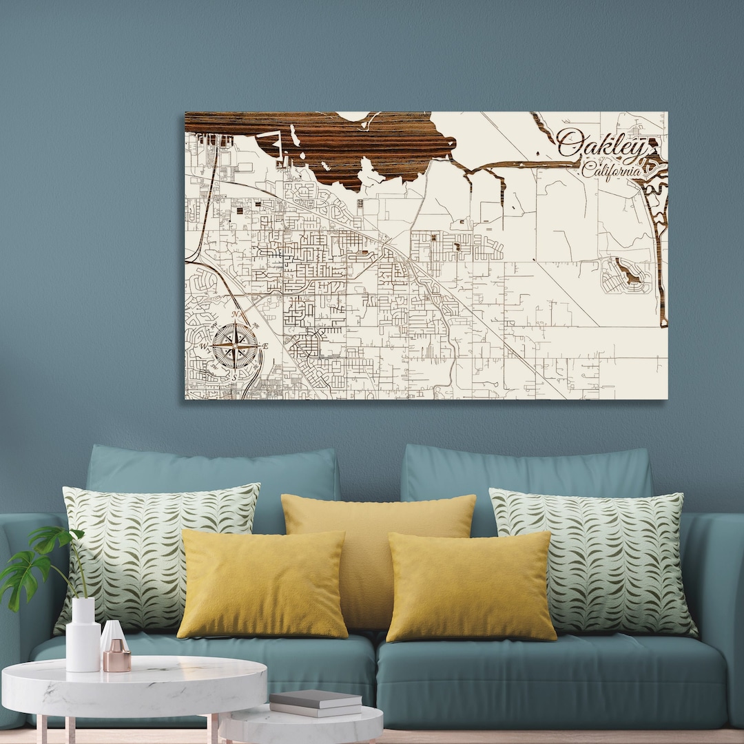 Oakley, California Street Map | Wood Engraved Maps | Wall Art| Wood ...