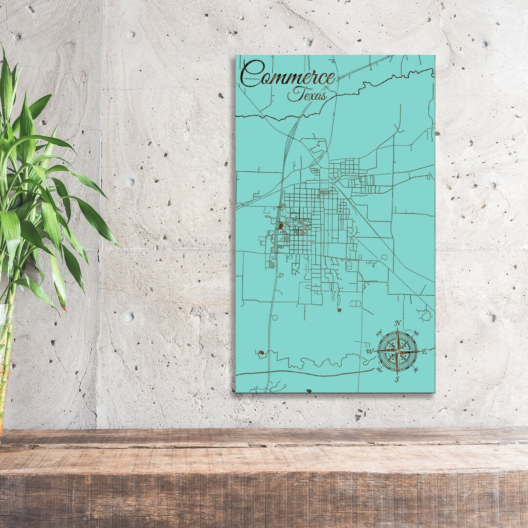 Commerce, Texas Street Map| Wood Wall Decor | Home Decor | Wood Wall ...