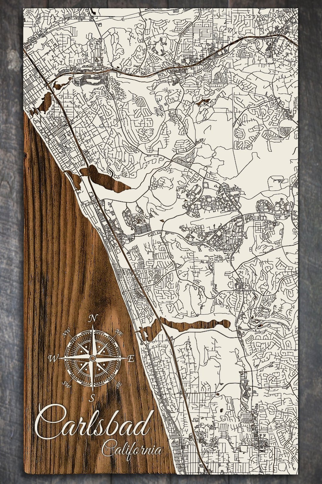 Carlsbad, California Street Map | Wood Wall Art | Wood Wall Map | Wood ...