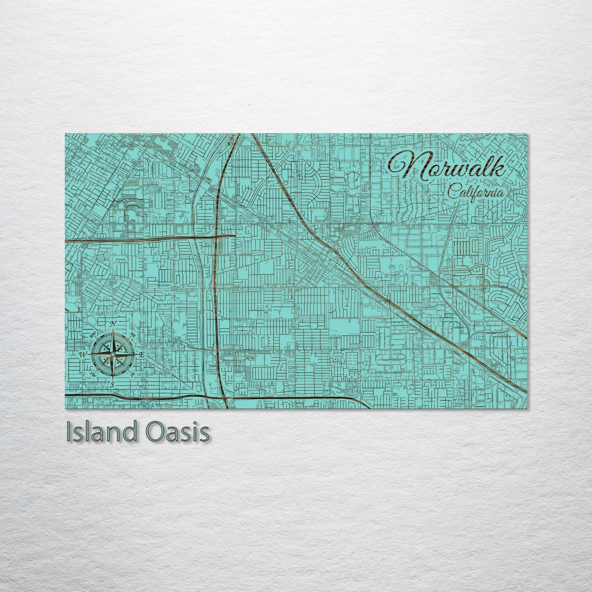 California: Norwalk Street Map Wood Engraved Maps Wall Art - Etsy