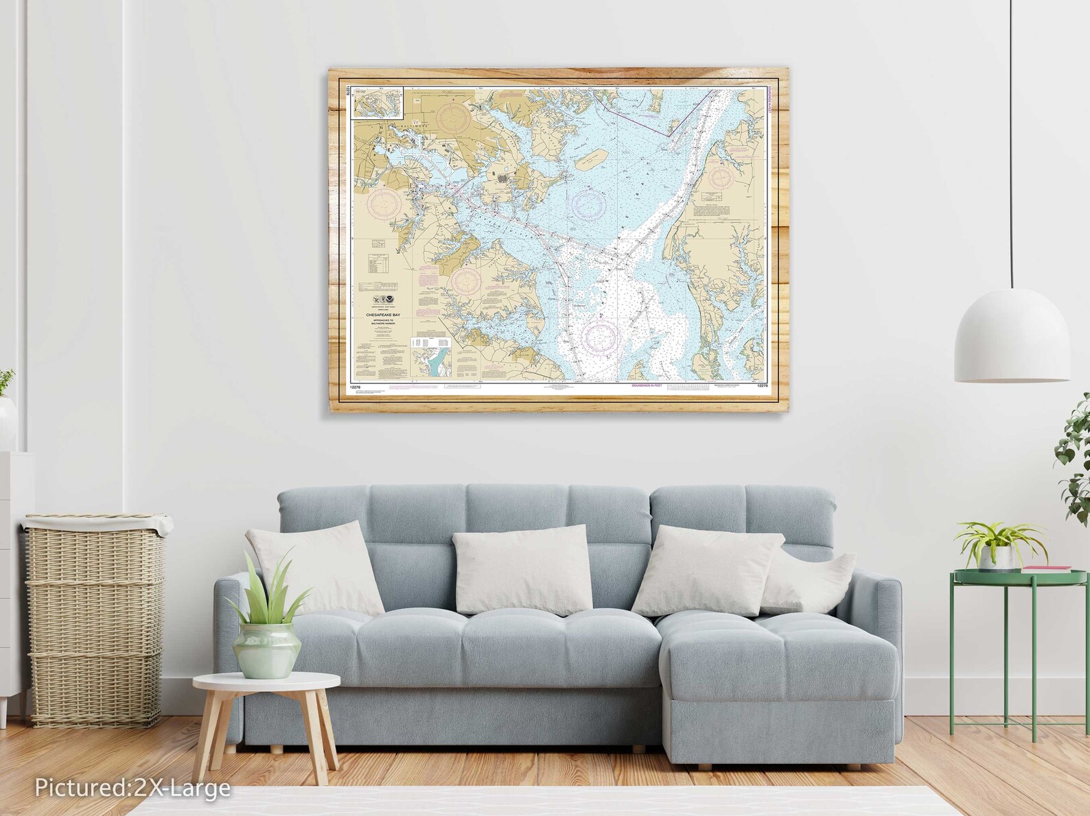 Chesapeake Bay Nautical Chart: Baltimore Harbor Coastal Pine Wood Wall ...