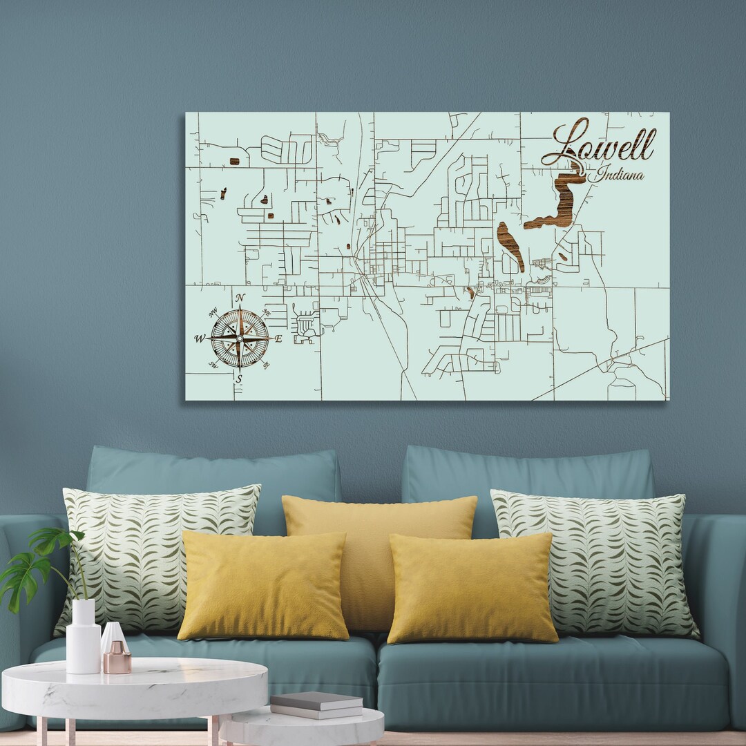 Lowell, Indiana Street Map | Wood Engraved Map | Wall Art| Wood Wall ...