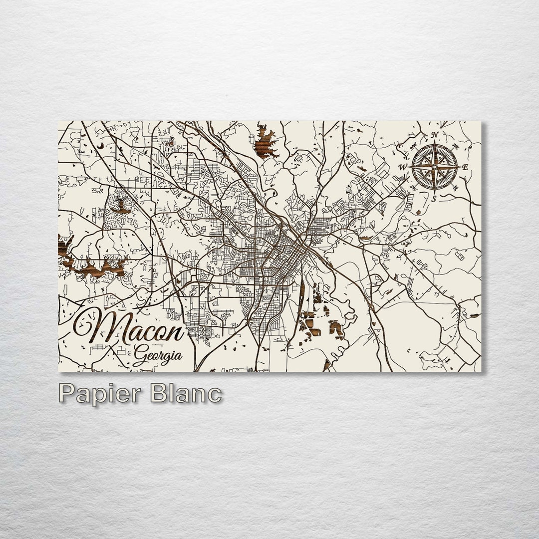 Macon, Georgia Street Map | Wood Engraved Maps, Wall Art| Wood Wall ...