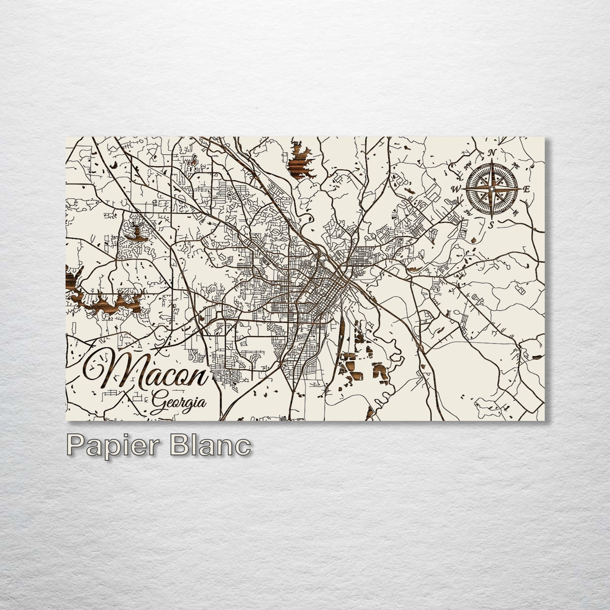 Macon, Georgia Street Map | Wood Engraved Maps, Wall Art| Wood Wall ...
