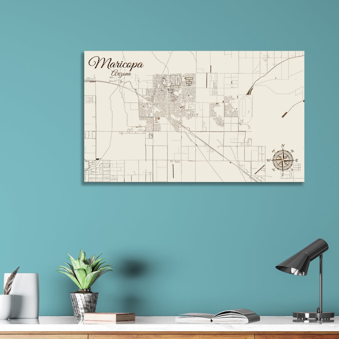 Arizona: Maricopa Street Map; Wood Engraved Maps, Wall Art| Wood Wall ...