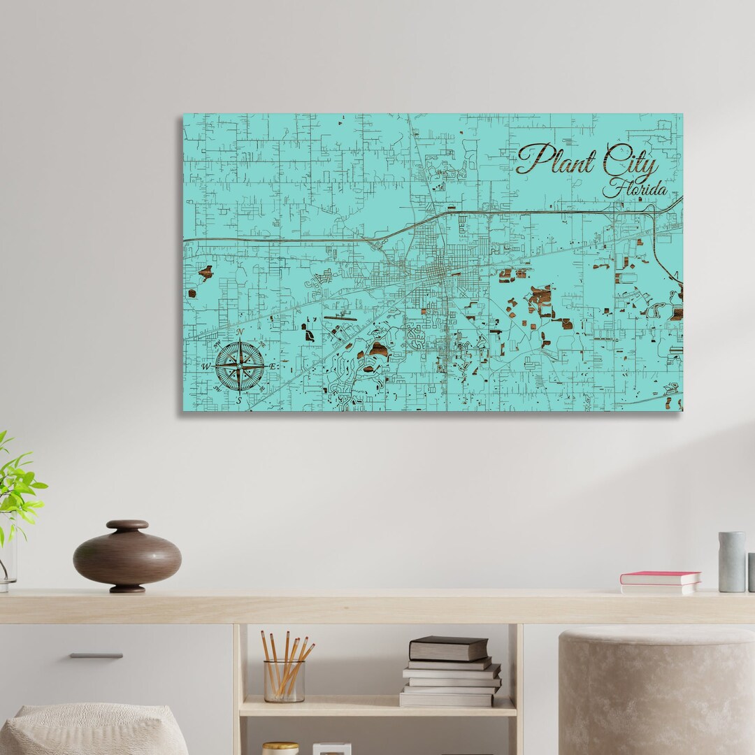 Florida: Plant City Street Map; Wood Engraved Maps, Wall Art| Wood Wall ...