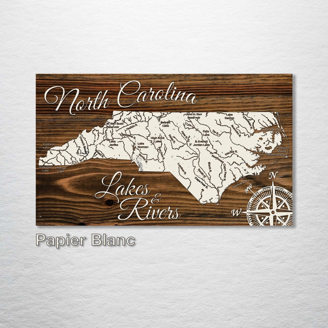 Lakes and Rivers, North Carolina Street Map | Wood Wall Decor | Home ...