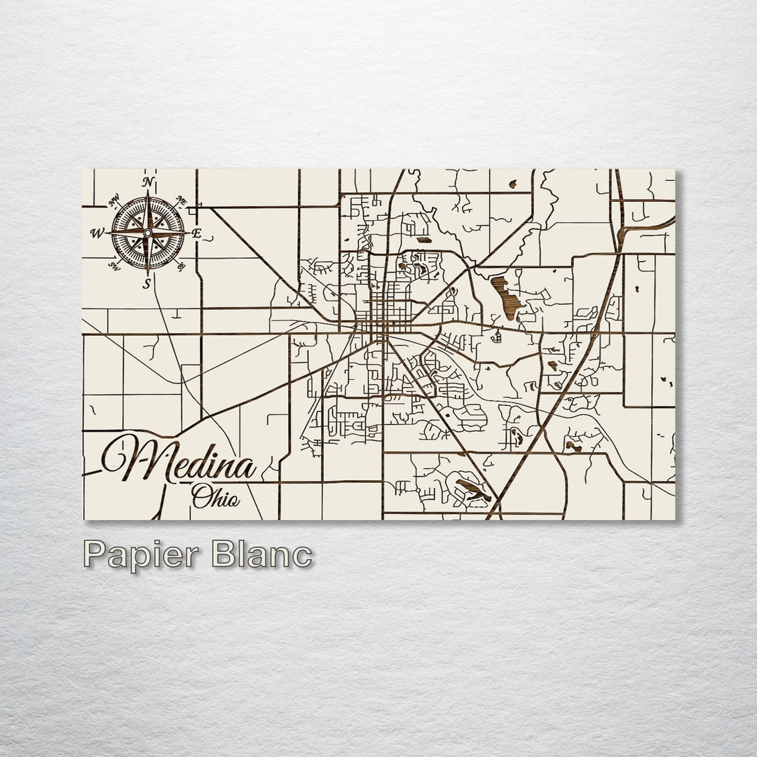 Medina, Ohio Street Map | Wood Wall Art | Wood Wall Map | Wood Engraved ...
