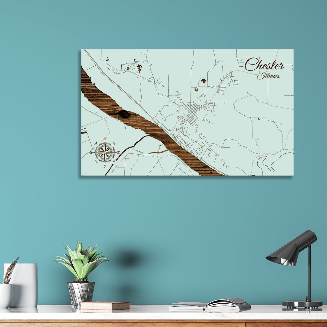 Chester Illinois Street Map: Wood Engraved Wall Art - Etsy