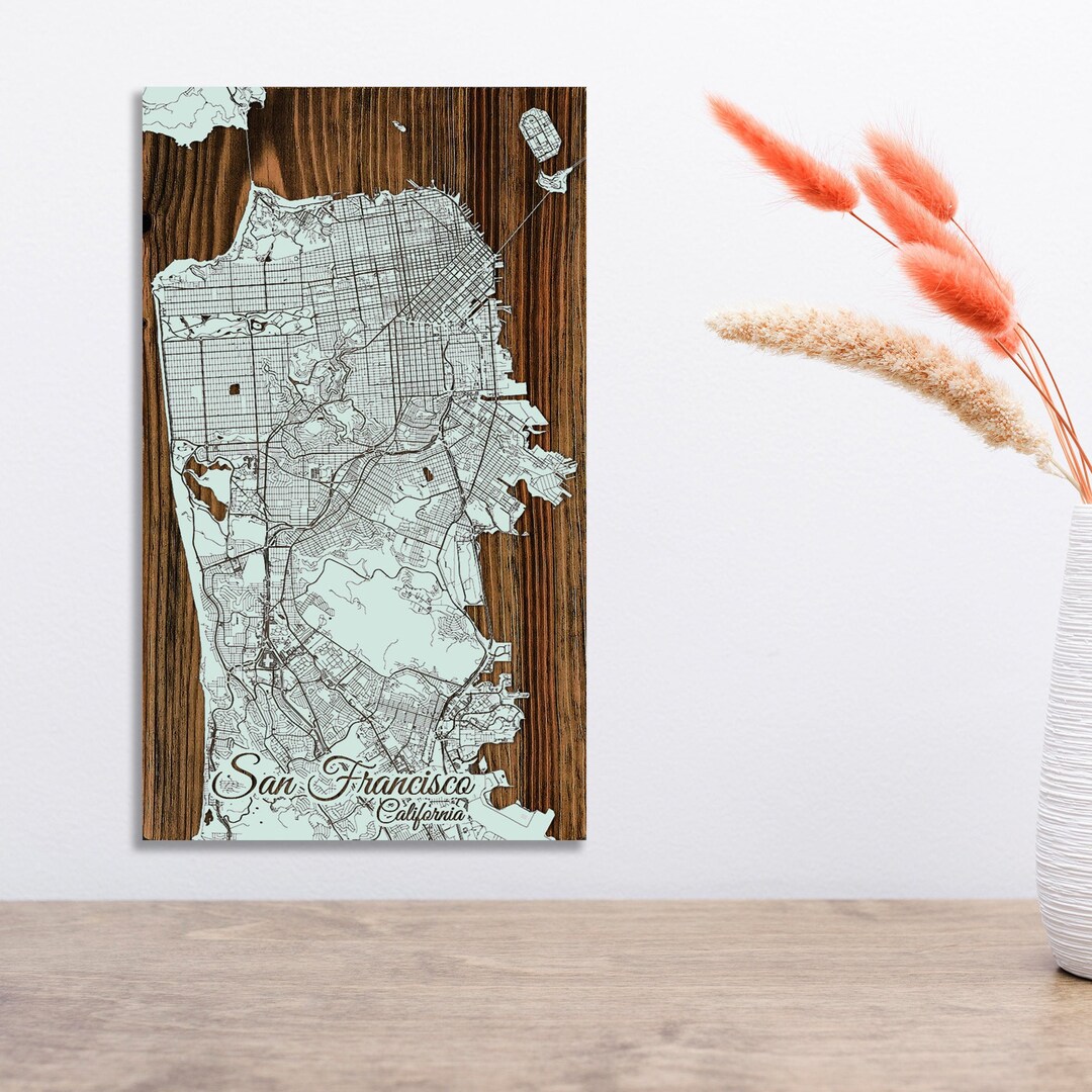 San Francisco, California Street Map | Wood Wall Art | Wood Wall Map ...