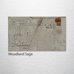 Illinois: Homewood Street Map; Wood Engraved Maps, Wall Art| Wood Wall ...