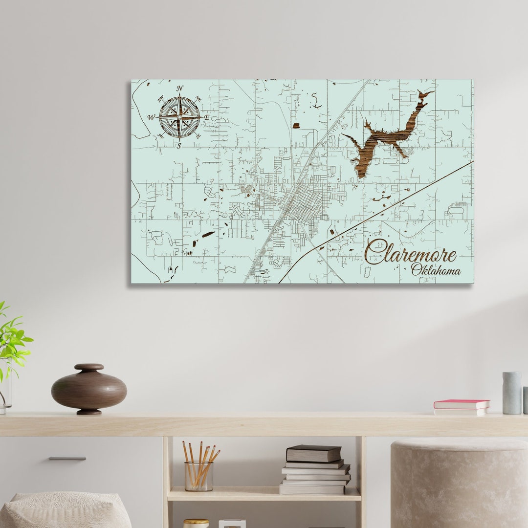 Oklahoma: Claremore Street Map| Wood Wall Decor - Etsy
