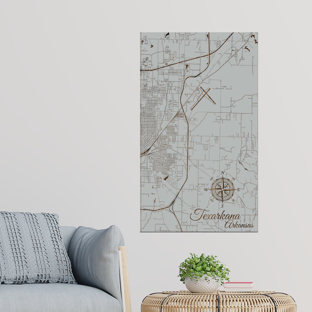 Texarkana Arkansas Street Map: Wood Engraved Wall Art - Etsy