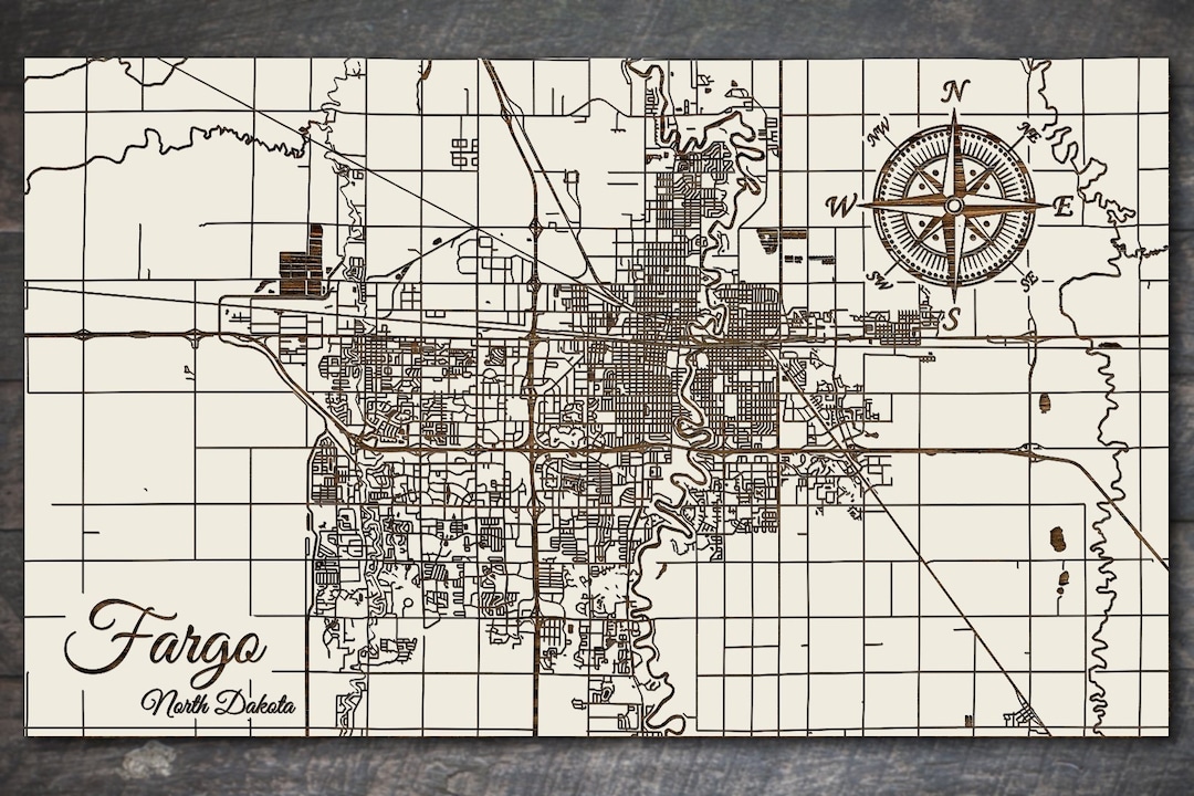 Fargo, North Dakota Street Map | Wood Wall Art | Wood Wall Map | Wood ...