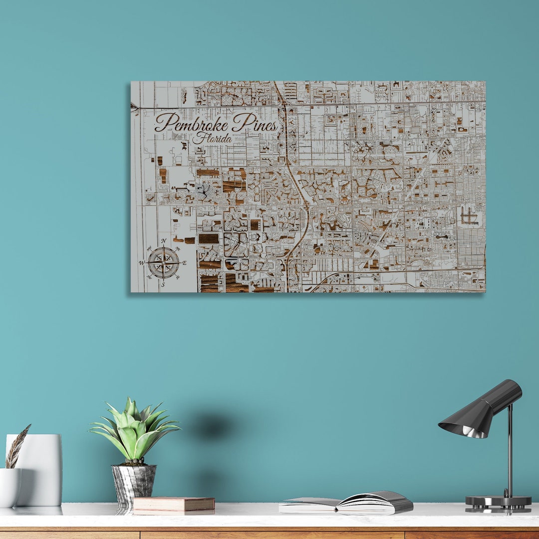 Pembroke Pines, Florida Street Map | Wood Wall Art | Wood Wall Map ...