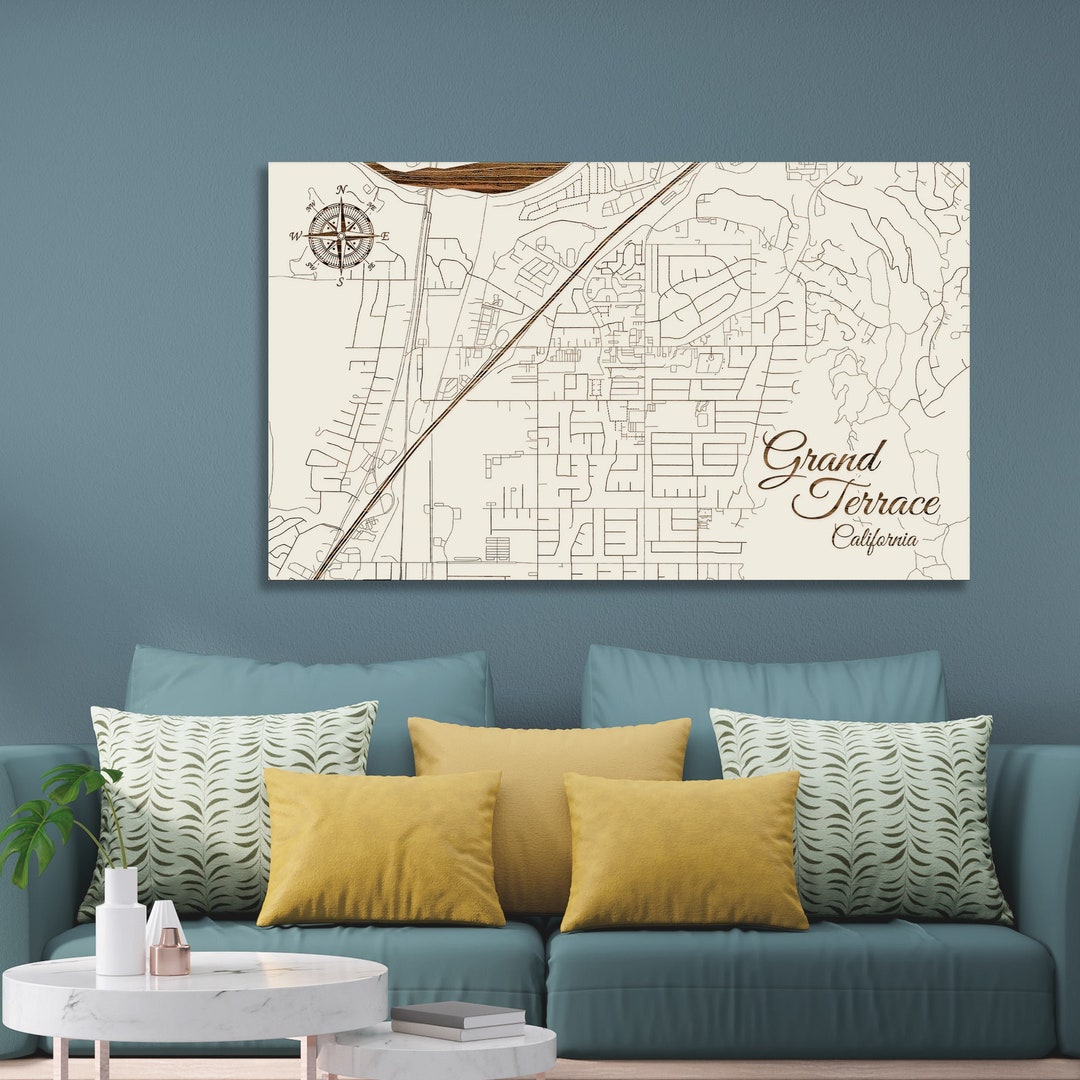 Grand Terrace California Street Map: Wood Engraved Wall Art - Etsy
