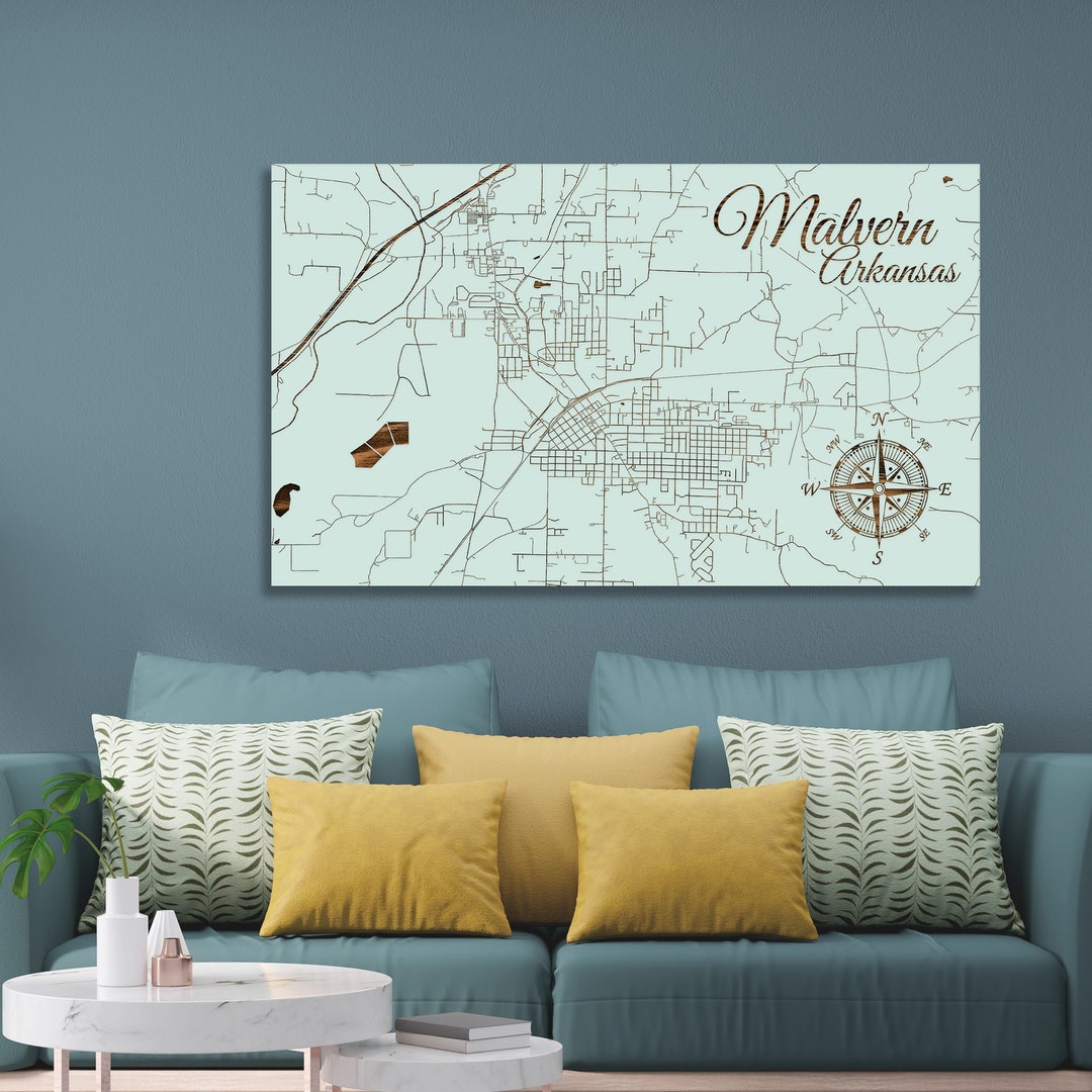 Arkansas: Malvern Street Map; Wood Engraved Maps, Wall Art| Wood Wall ...