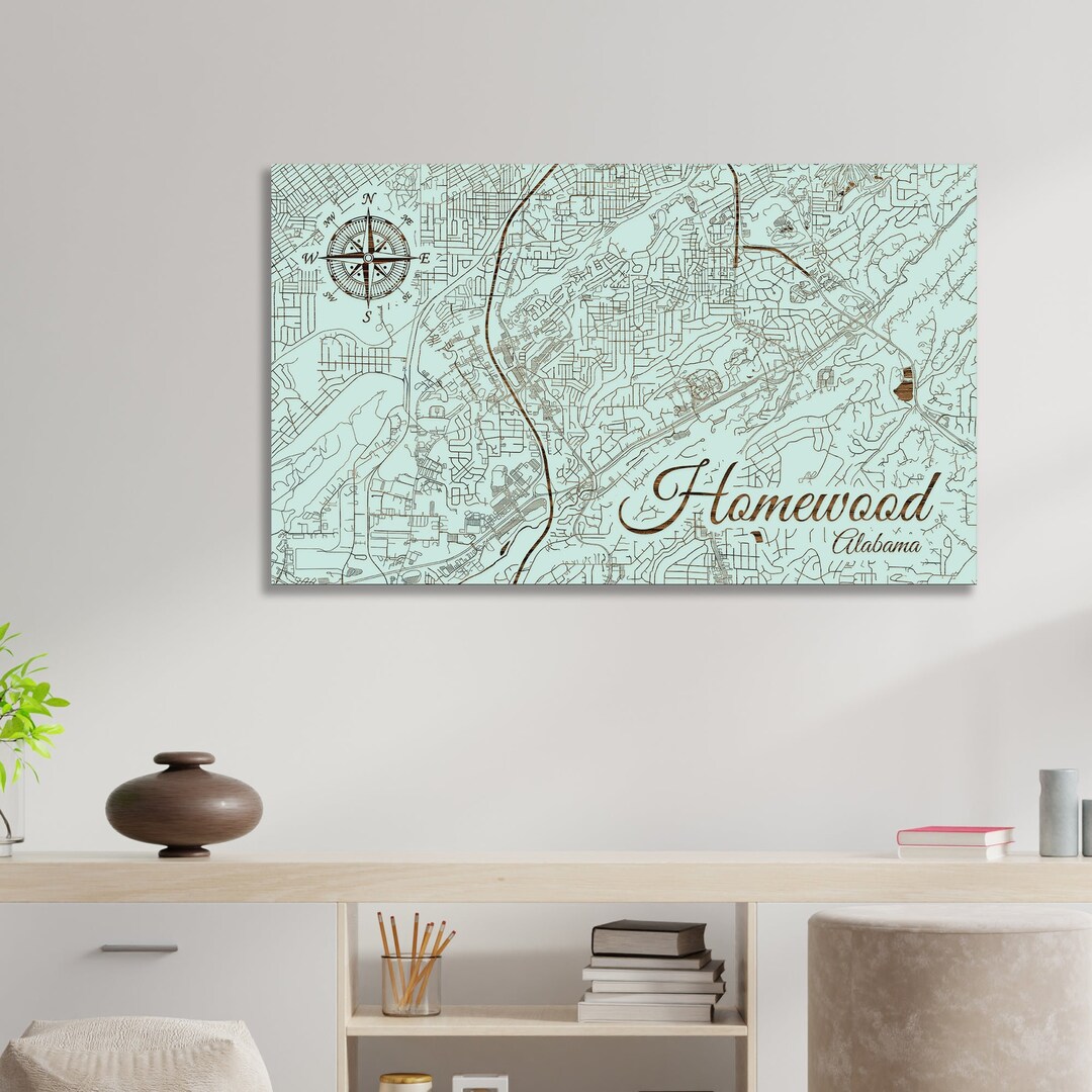 Alabama: Homewood Street Map; Wood Engraved Maps, Wall Art| Wood Wall ...