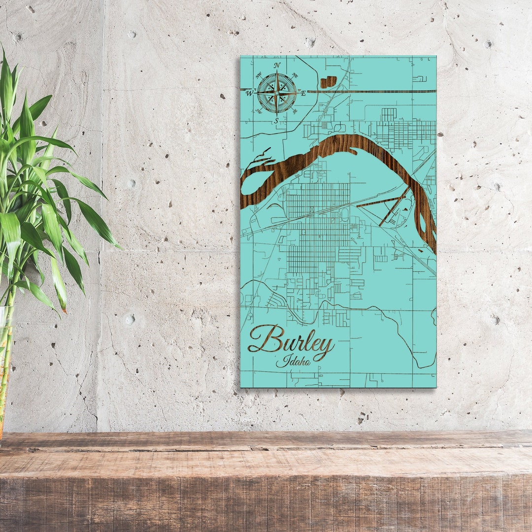 Idaho: Burley Street Map; Wood Engraved Maps, Wall Art| Wood Wall Decor ...