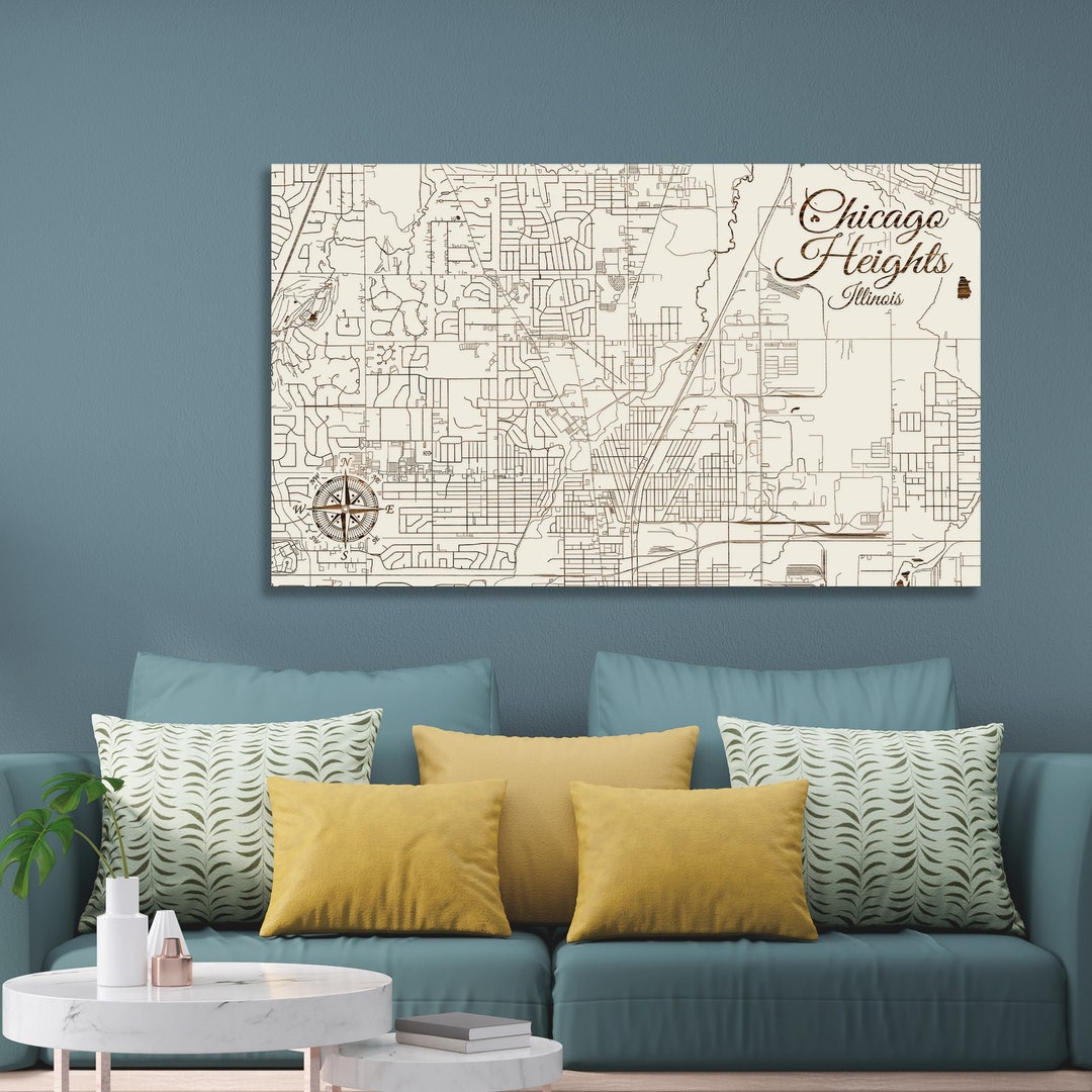 Chicago Heights Illinois Street Map: Wood Engraved Wall Art - Etsy