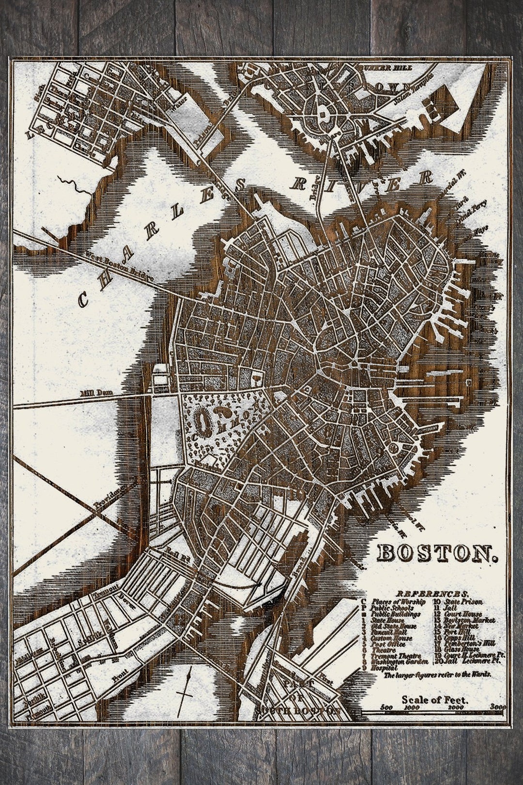 1842 Historic Map Boston of Massachusetts | 1842 Boston Map Wood Art ...