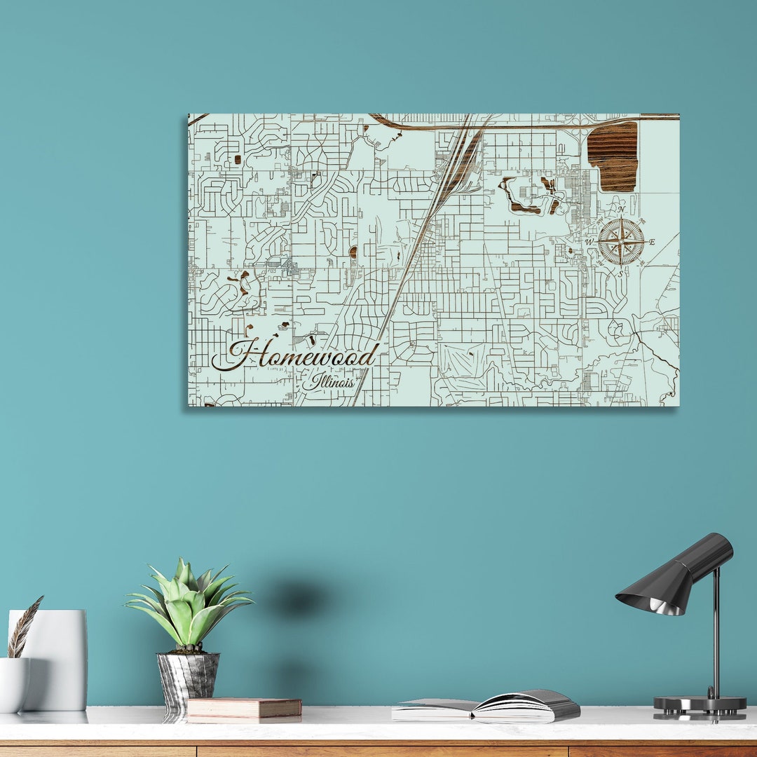 Illinois: Homewood Street Map Wood Engraved Maps Wall Art - Etsy
