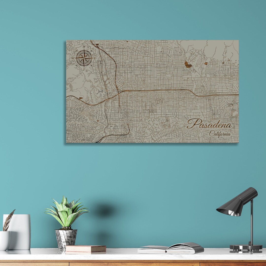 Pasadena, California Street Map | Wood Wall Art | Wood Wall Map | Wood ...