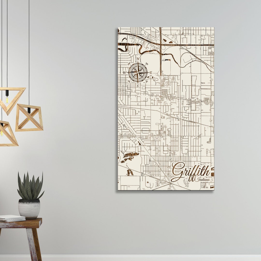 Griffith, Indiana Street Map | Wood Engraved Map | Wall Art| Wood Wall ...