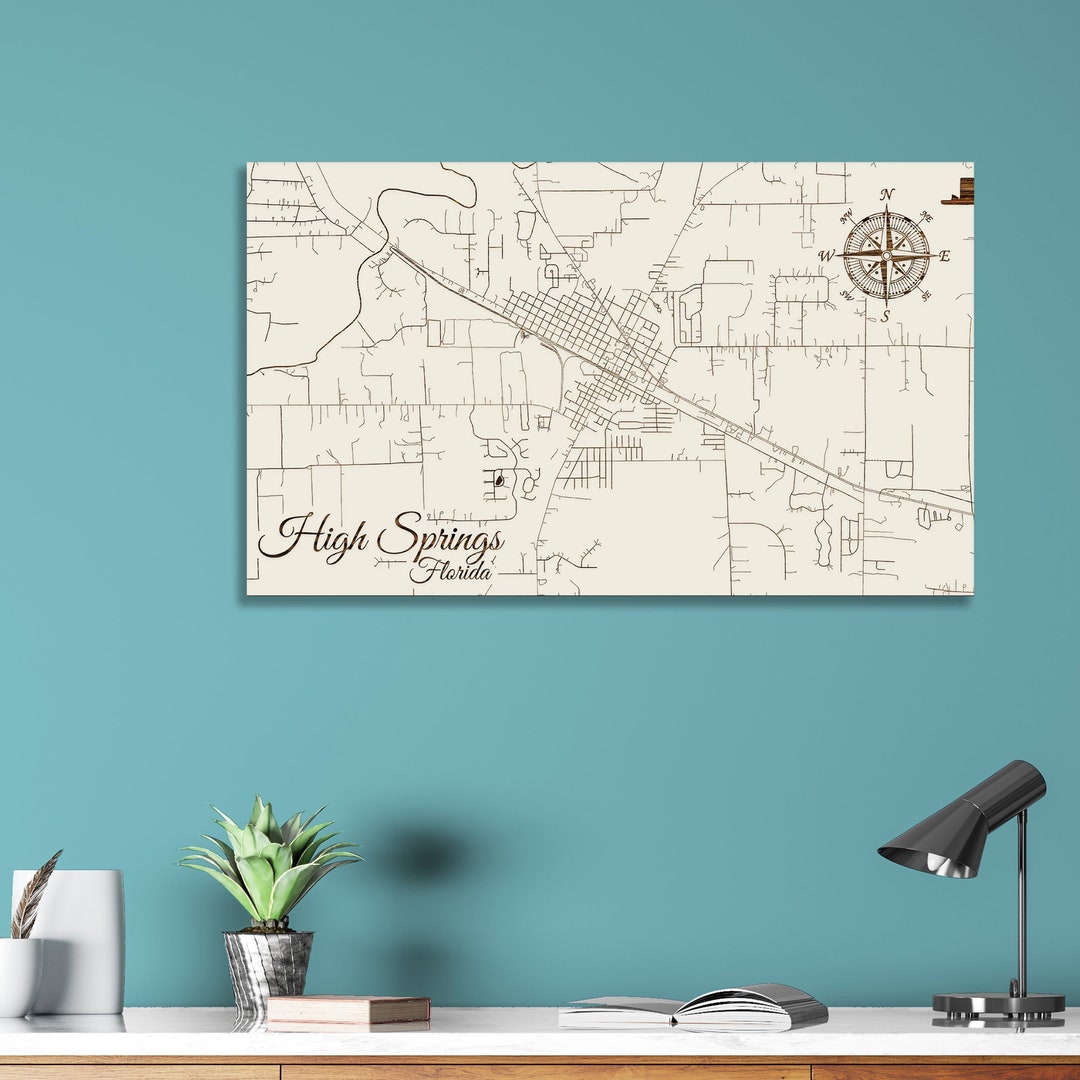 High Springs Florida Street Map: Wood Engraved Wall Art - Etsy