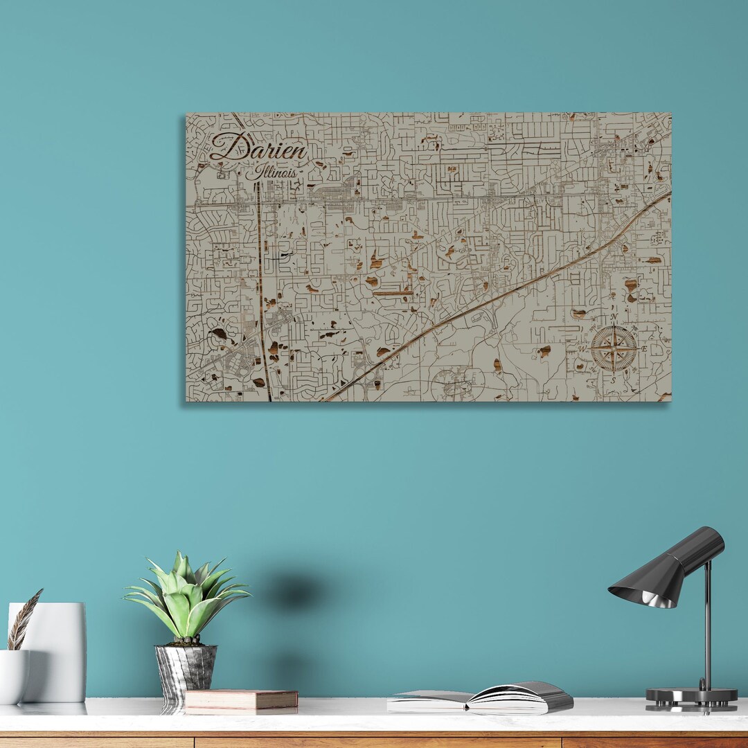 Darien Illinois Street Map: Wood Engraved Wall Art - Etsy