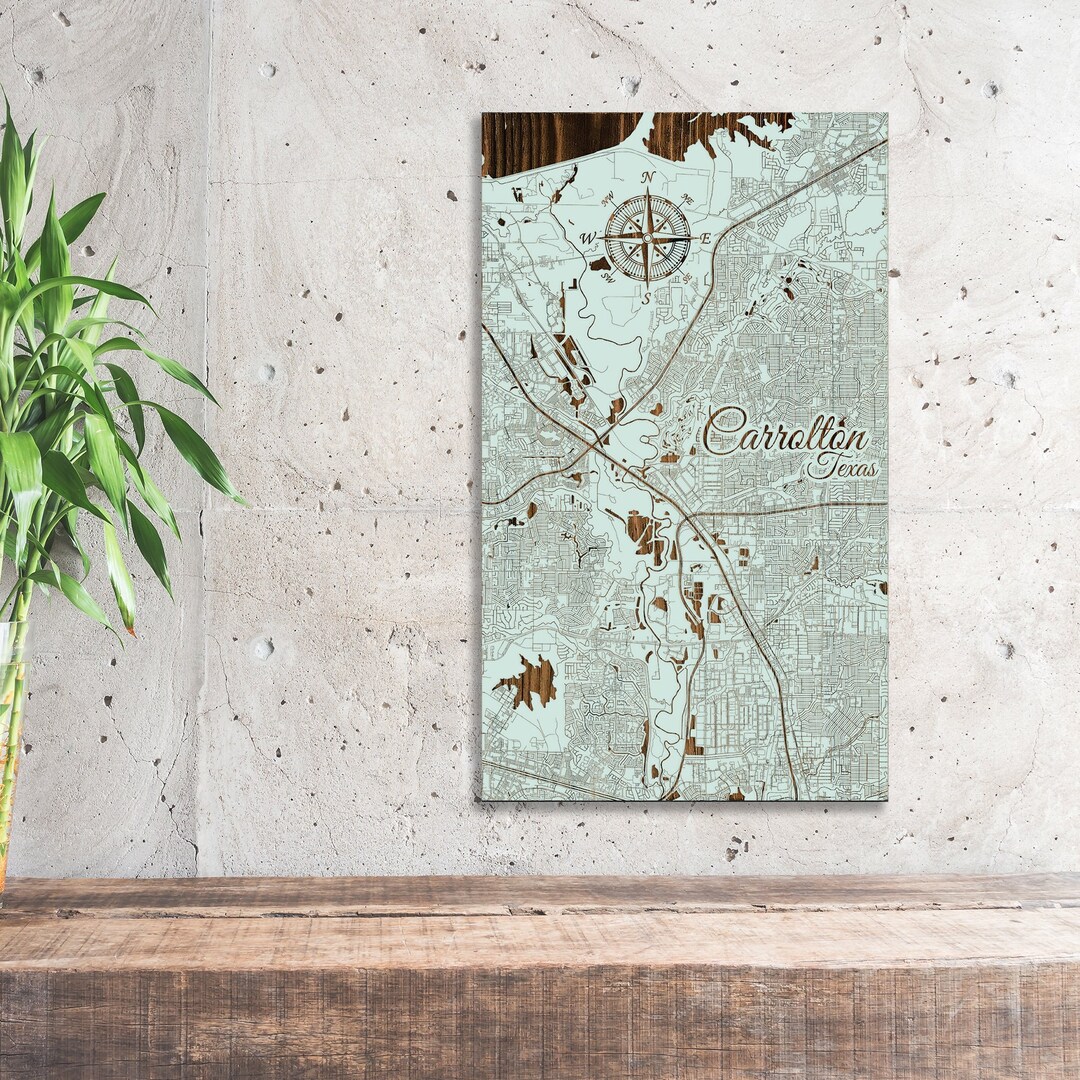 Carrollton, Texas Street Map | Wood Wall Art | Wood Wall Map | Wood ...