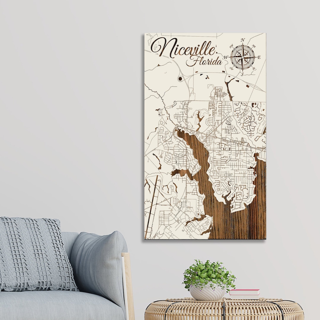 Niceville Florida Street Map: Wood Engraved Wall Art - Etsy