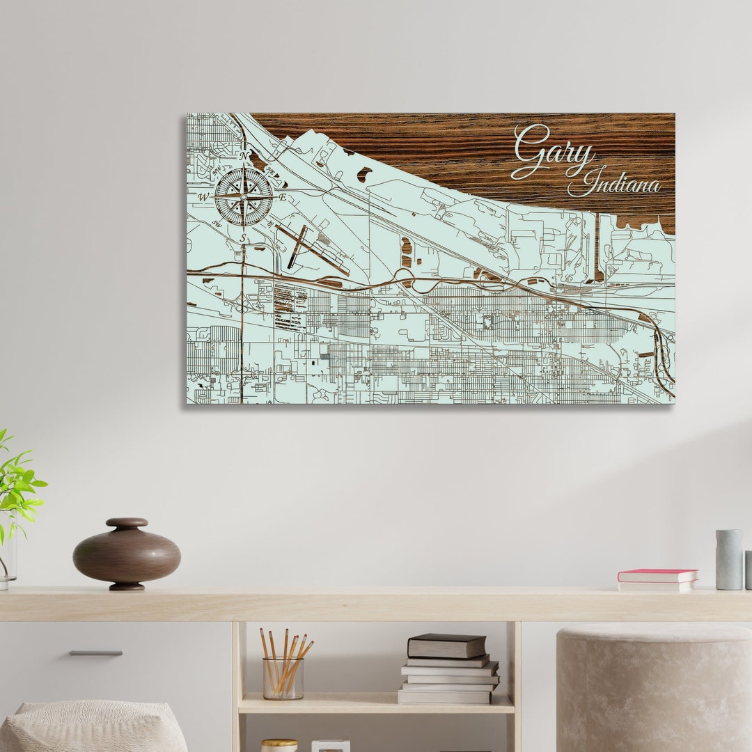 Gary, Indiana Street Map | Wood Engraved Map | Wall Art| Wood Wall ...