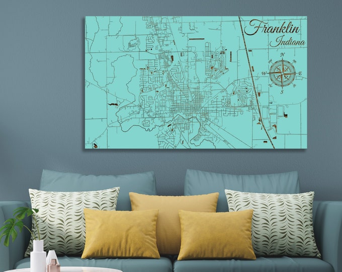 Franklin Map Print, Franklin Map Poster Wall Art, in City Map, Indiana ...