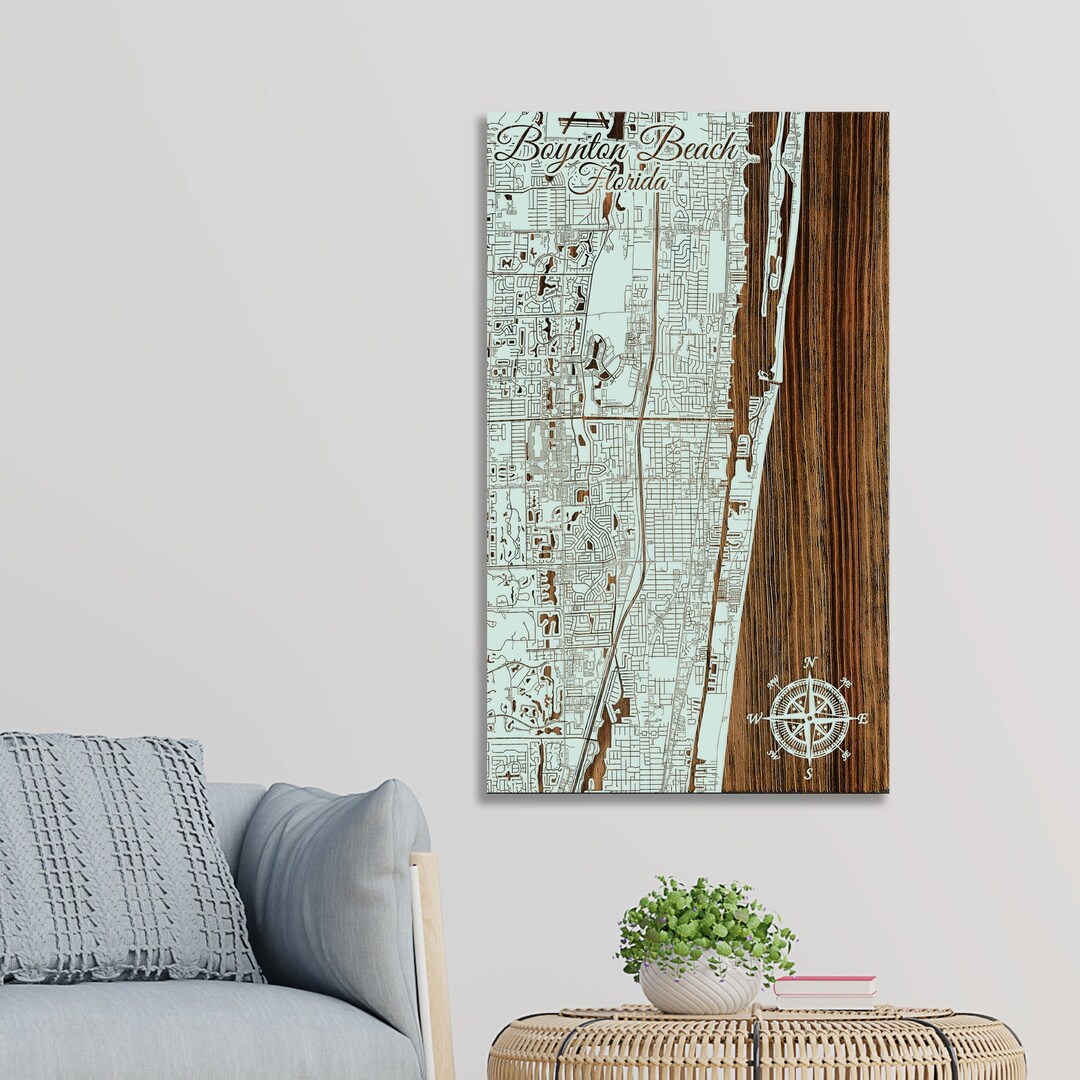 Boynton Beach, Florida Street Maps | Wood Engraved Maps | Wood Wall ...