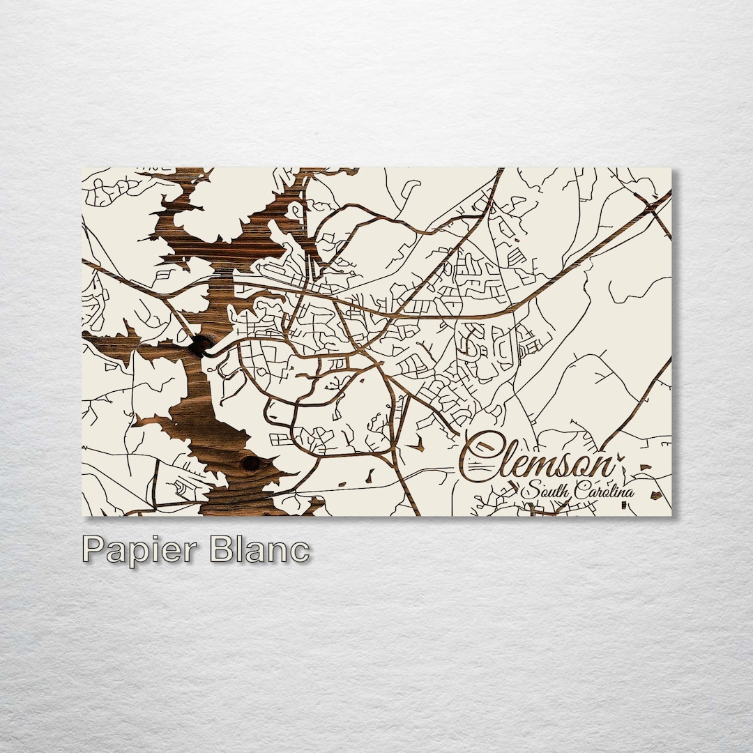Clemson, South Carolina Street Map| Wood Wall Decor | Wood Wall Map ...