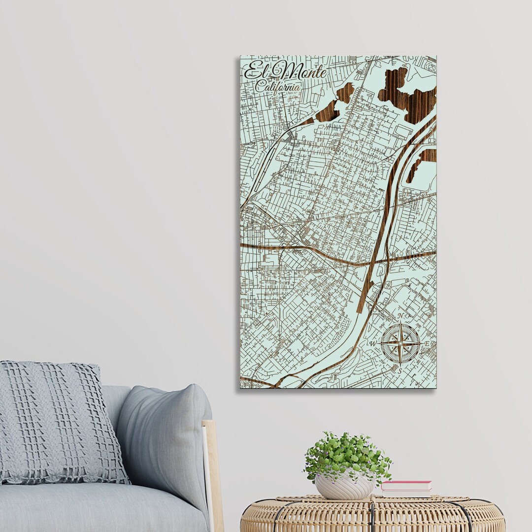 El Monte, California Street Map | Wood Wall Art | Wood Wall Map | Wood ...