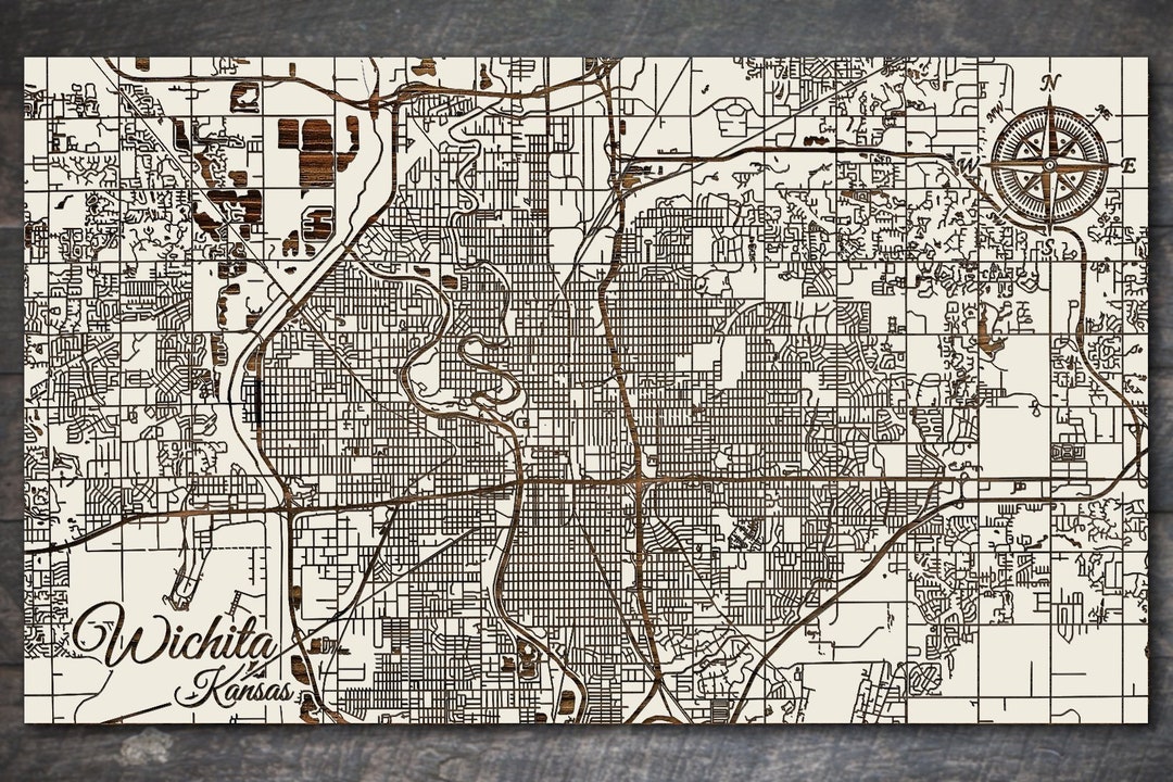 Wichita, Kansas Street Map | Wood Wall Art | Wood Wall Map | Wood ...