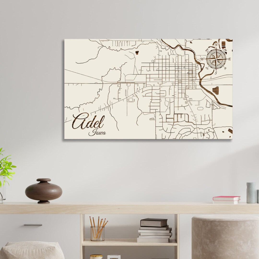 Adel, Iowa Street Map | Wood Wall Art | Wood Wall Map | Wood Engraved ...